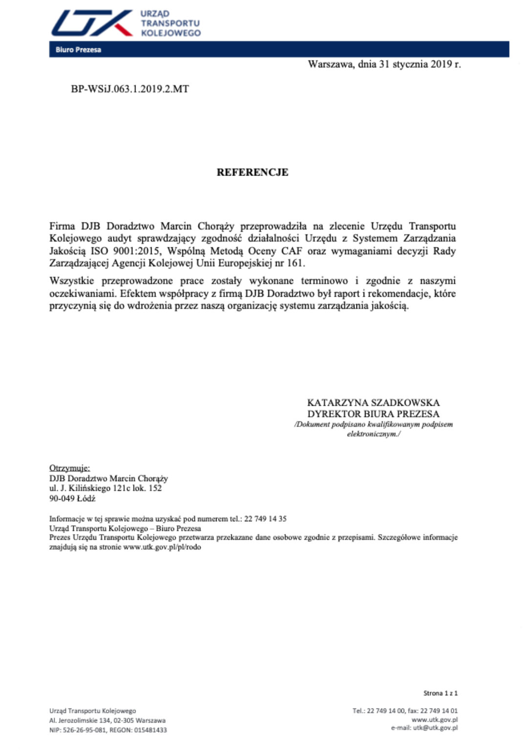 Urząd Transportu Kolejowego - DJB Doradztwo